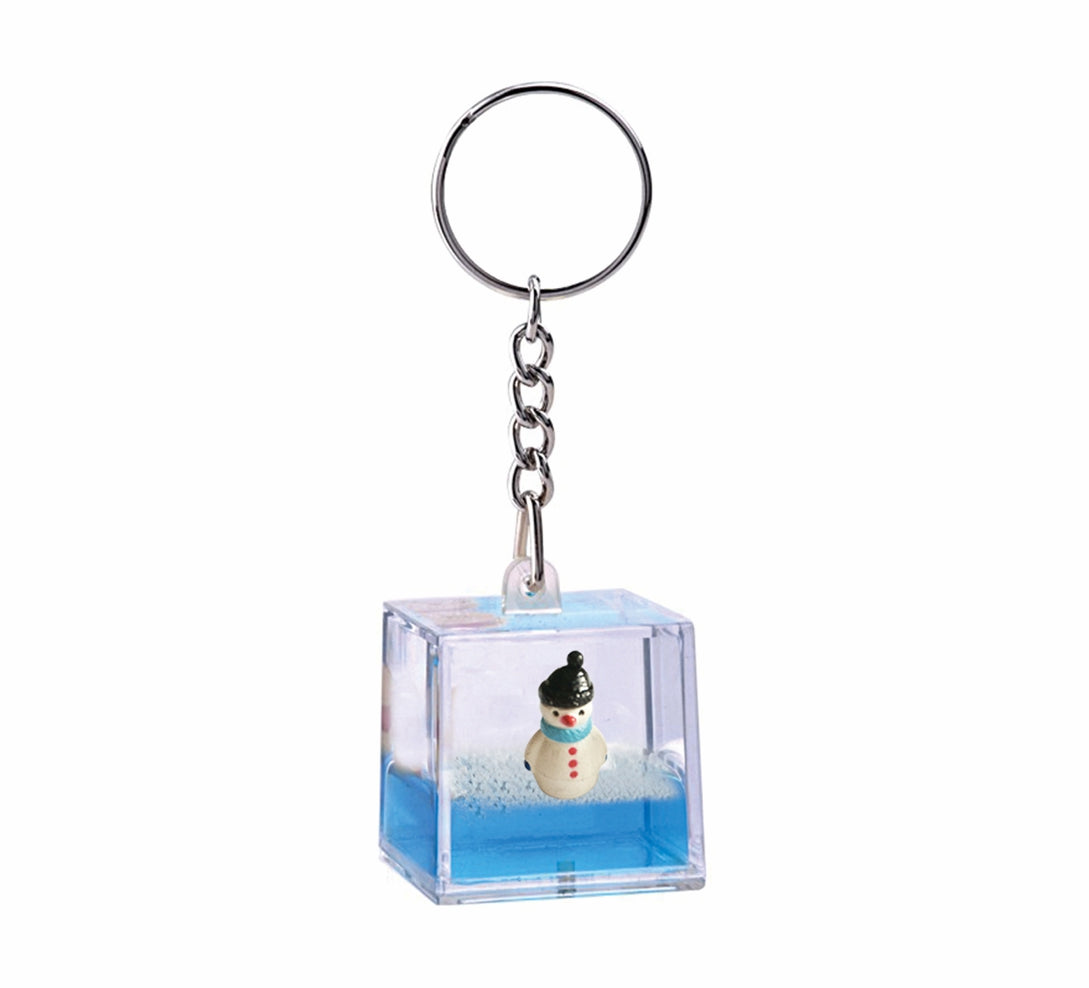 Oily Snowman Mini Water Cube Key Ring Aussie Gifts Coloured Liquid Flo ...